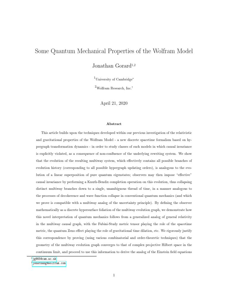 Some Quantum Mechanical Properties of The Wolfram Model | PDF | General Relativity | Quantum ...