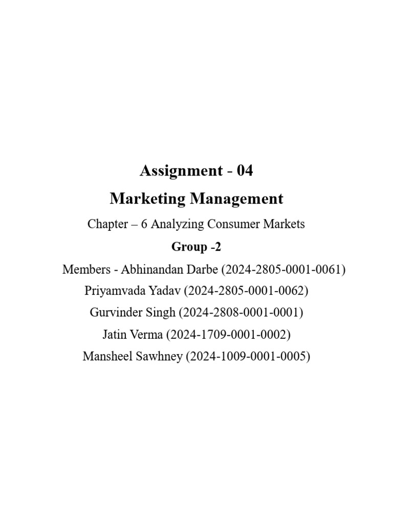 Assignment 04 Group 2 Marketing Management | PDF | Behavior | Consumer Behaviour