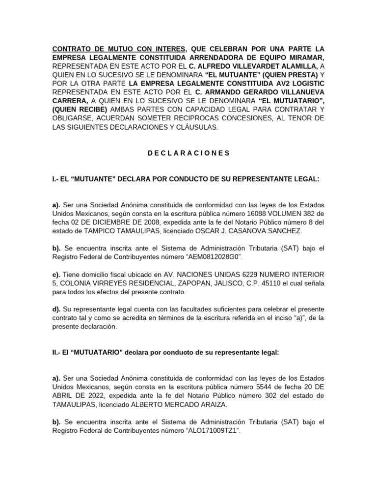 Contrato de Mutuo Con Interes | PDF
