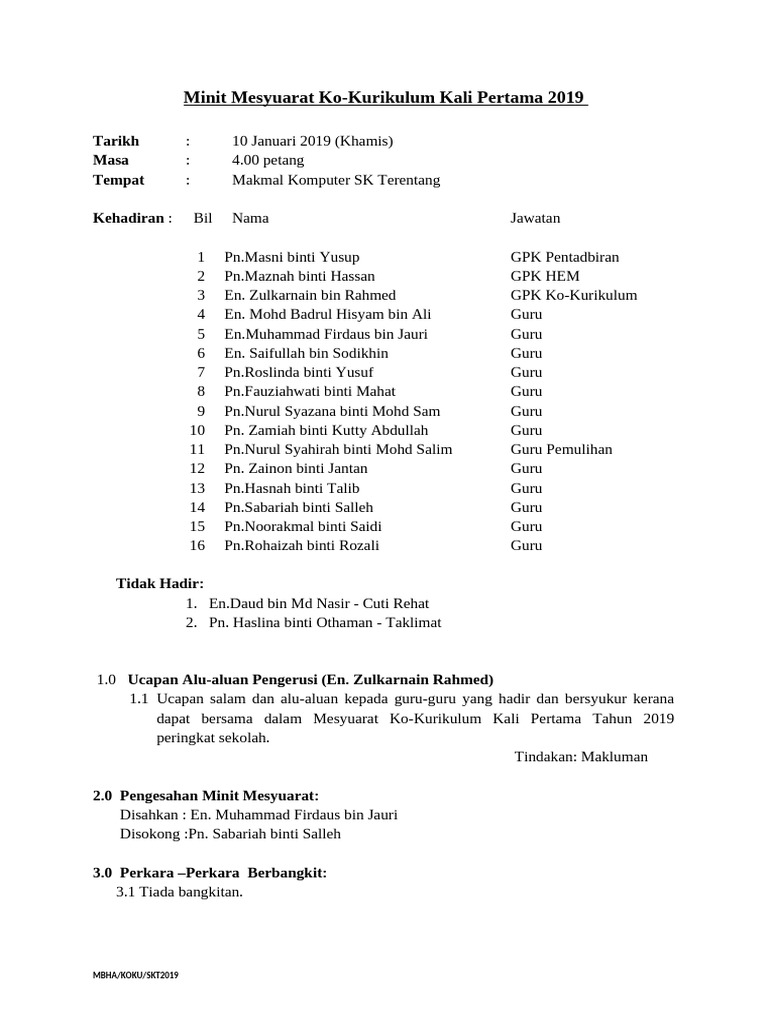 Minit Mesyuarat Koku 1 2019 | PDF