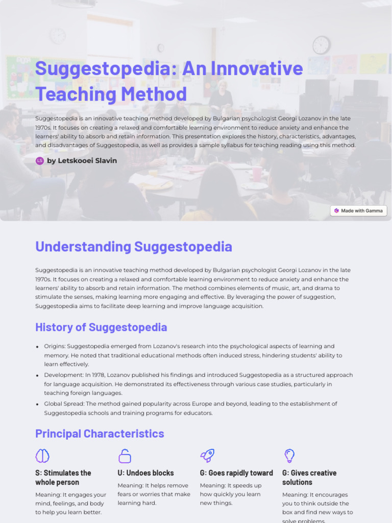Suggestopedia: Innovative Teaching Method | PDF | Learning | Teaching ...