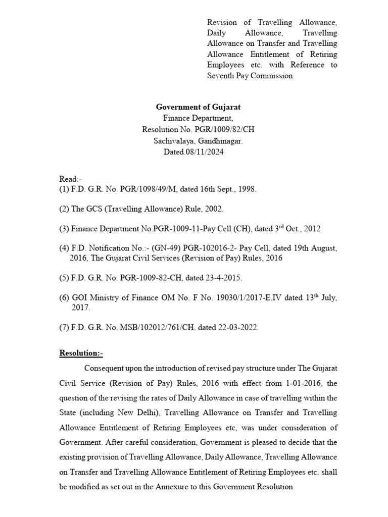 Gujarat Revised TA/DA Rates 2024 | PDF | Government