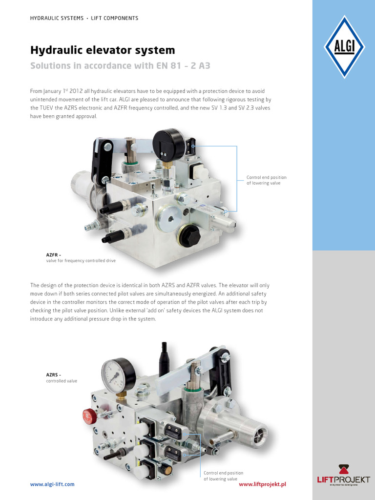 ALGI Hydraulic EN-81-2 A3 en | PDF | Valve | Elevator