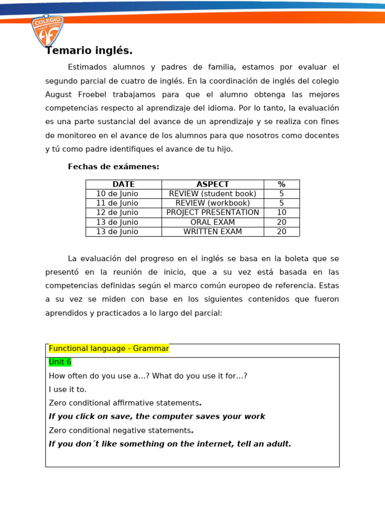 Temario Inglés 5th | PDF | Evaluación educativa y evaluación ...