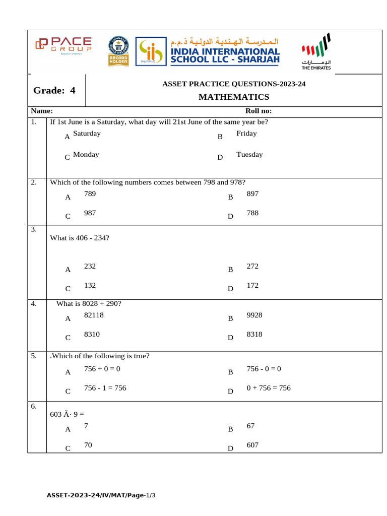 Gr4-ASSET QNS-5 - 2023-2024 | PDF