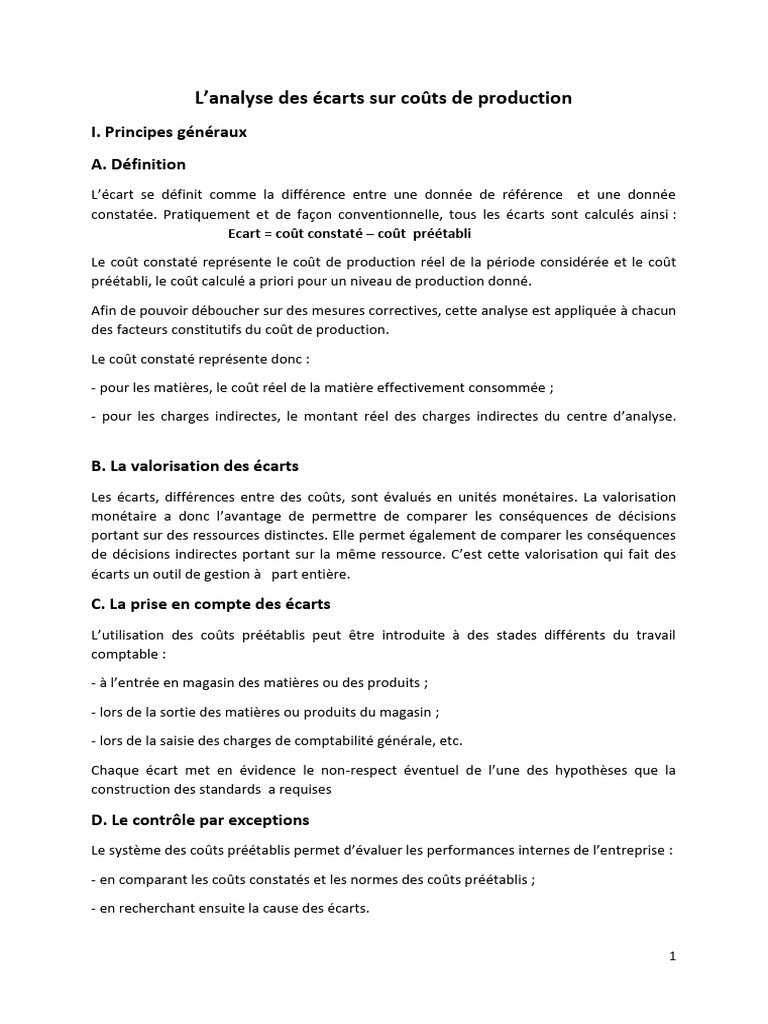 Analyse des écarts de production | PDF | Comptabilité | Budget