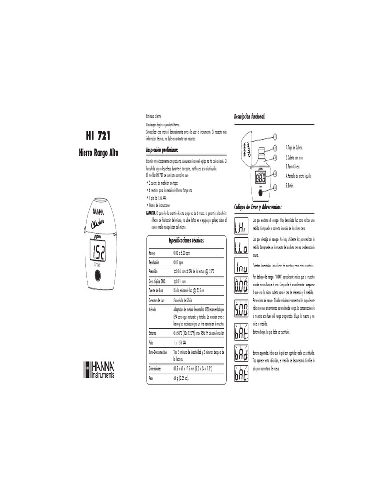 Medidor de Hierro HI 721: Manual Técnico | PDF
