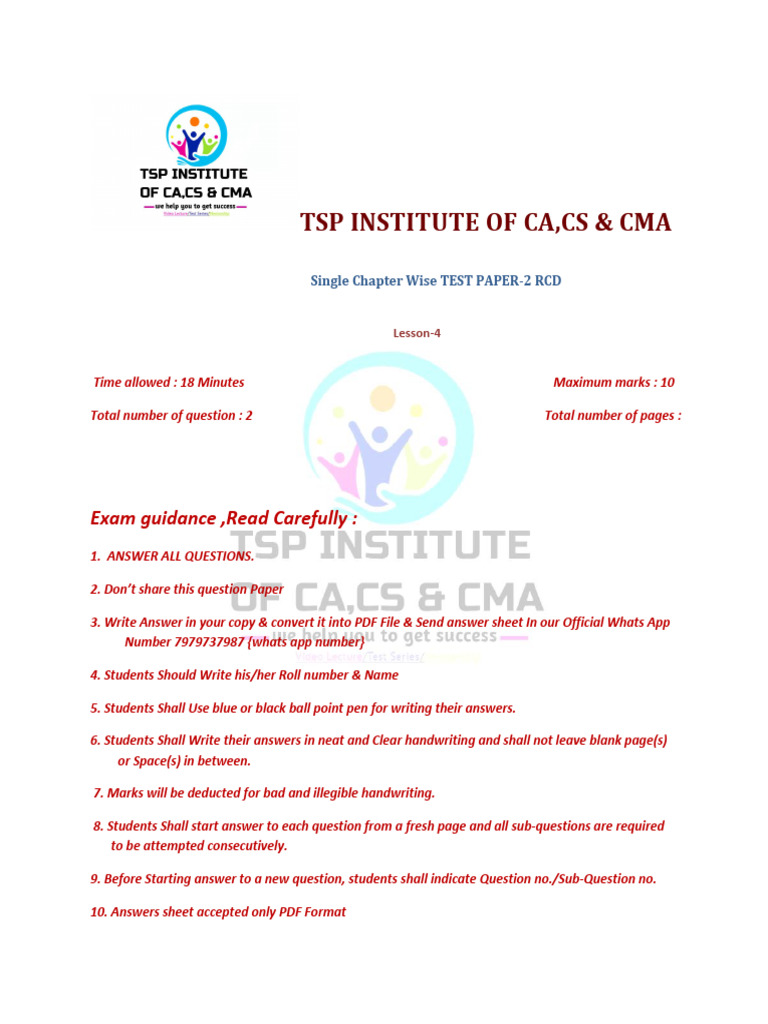 RCD Single Chapter Wise Test-2 (Lesson-4) | PDF