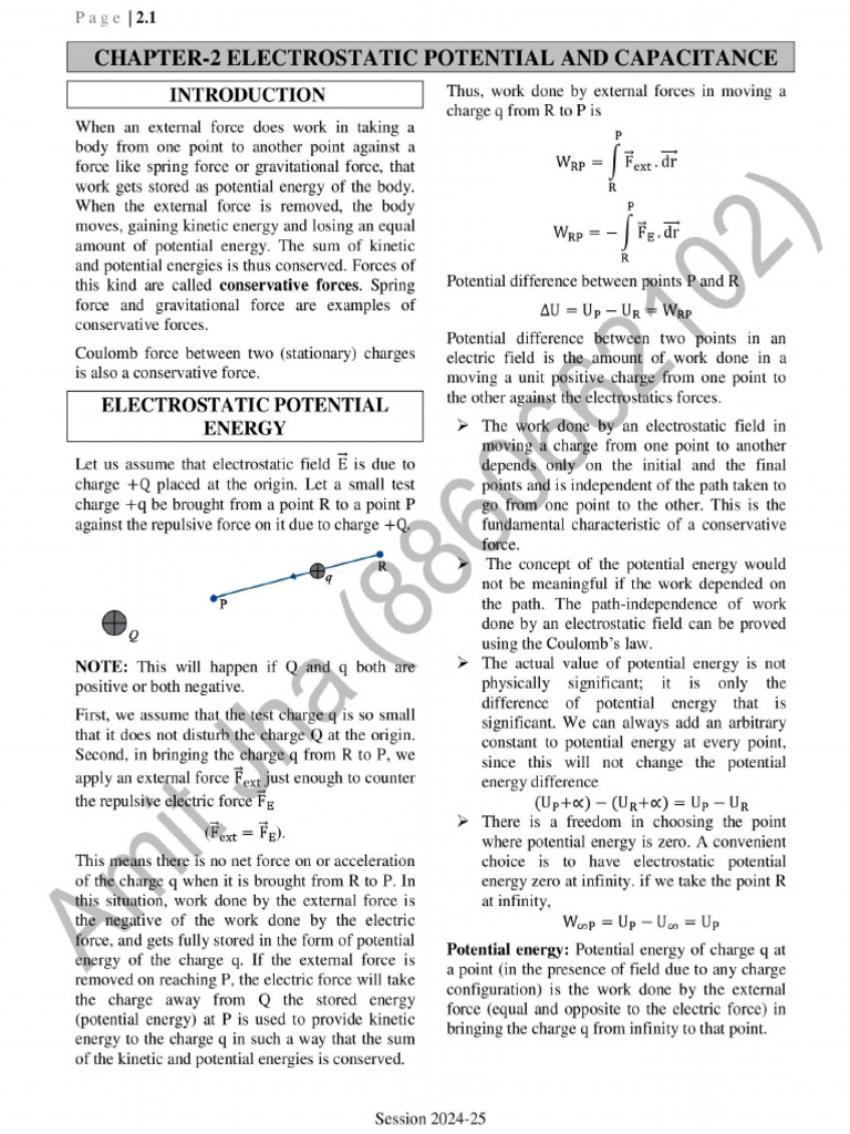 Electrostatics Potential and Capacitance | PDF