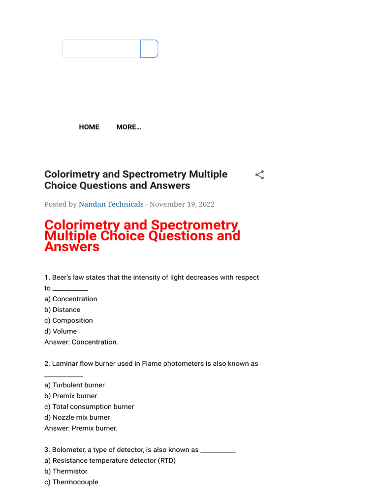 Colorimetry and Spectrometry Multiple Choice Questions and Answers ...