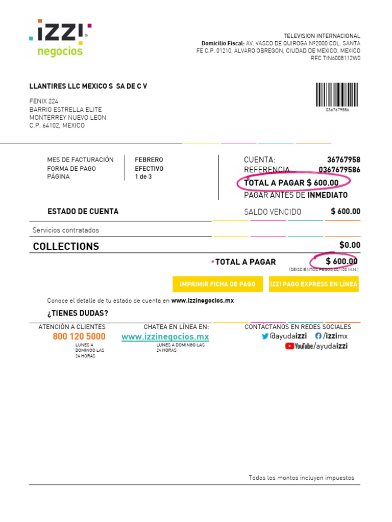 Recibo de Internet Izzi | PDF | Minoristas | Empresas minoristas