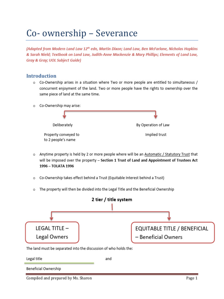 PropertyLand Law - Co-Ownership Severance - SC | PDF | Concurrent ...