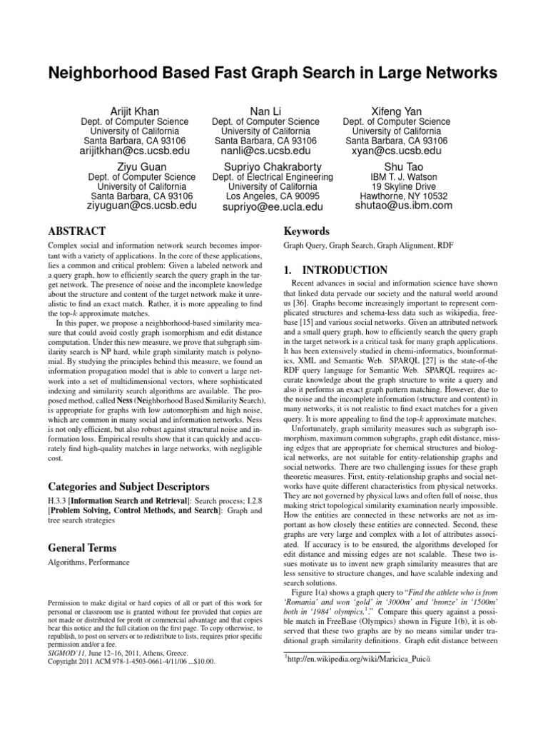 Neighborhood Based Fast Graph Search in | PDF | Vertex (Graph Theory ...
