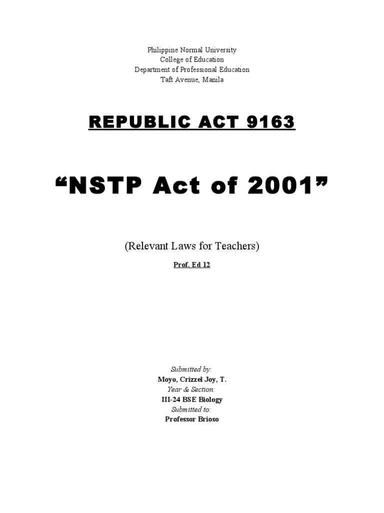 Republic Act No.9163 | PDF | Reserve Officers' Training Corps | Non ...