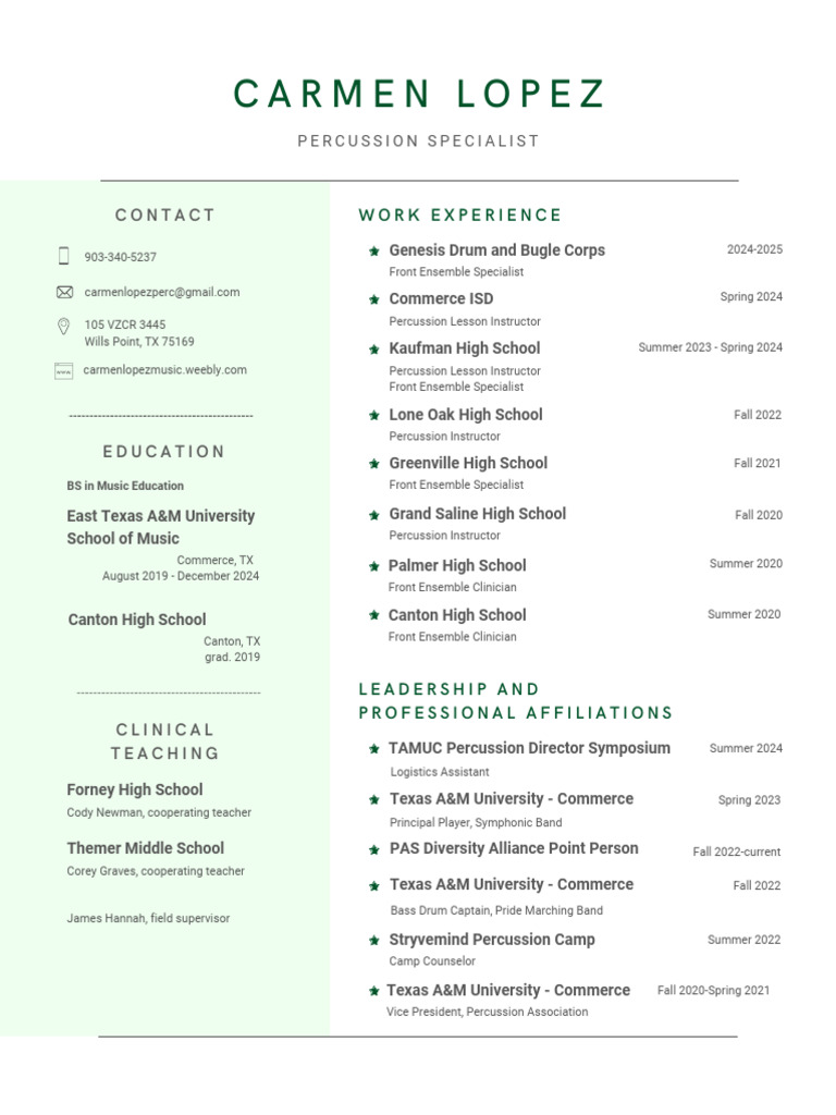 Lopez Resume Nov24 | PDF | Classical Music Groups | Marching Bands