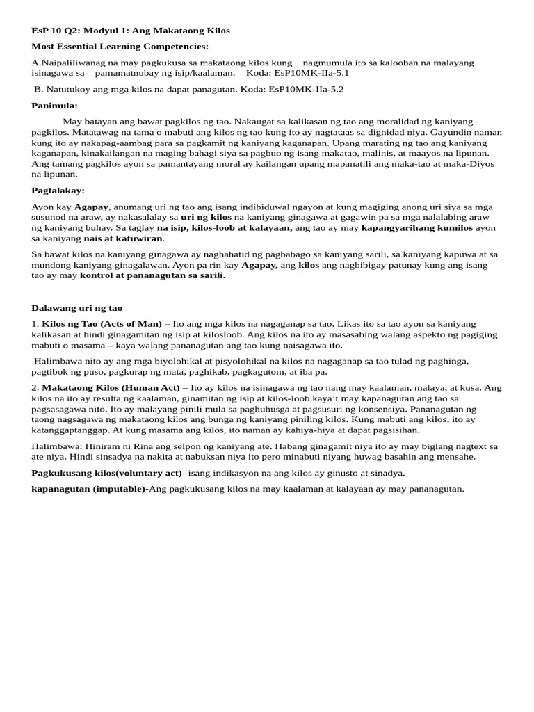 Esp10 Q2 Modyul1-7 | PDF