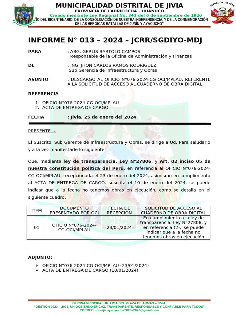 Informe #013 - 2024 - Jcrrsgdiyo-Mdj Descargo Referente Al Cuaderno de ...