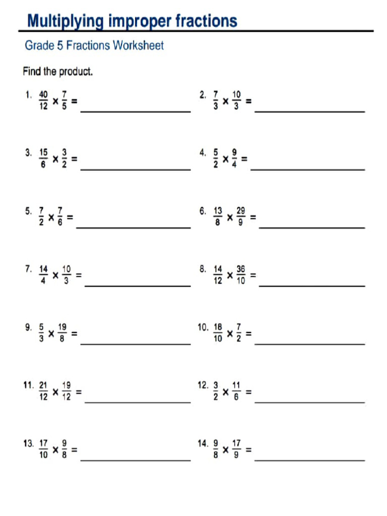 Class 5 ICSE Maths Fraction Multiplication Worksheet | PDF