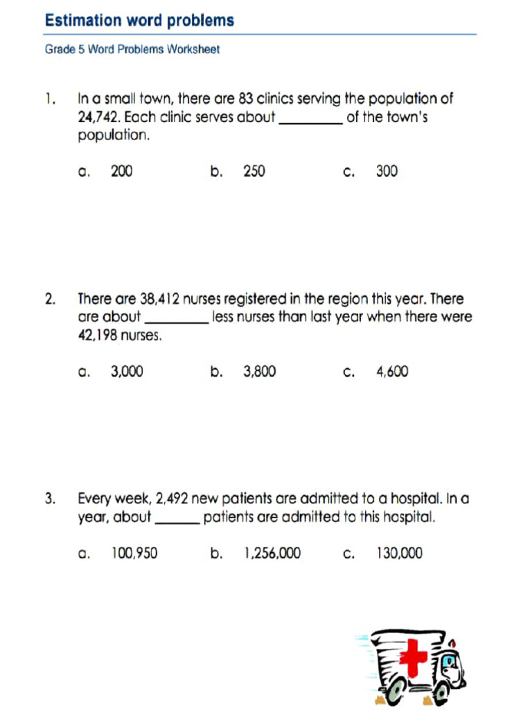 Grade 5 Estimation Word Problems | PDF