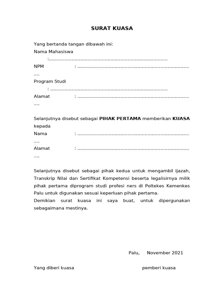 SURAT KUASA Kosong Pipit | PDF