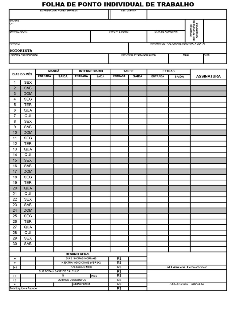 Modelo de Folha de Ponto Individual | PDF