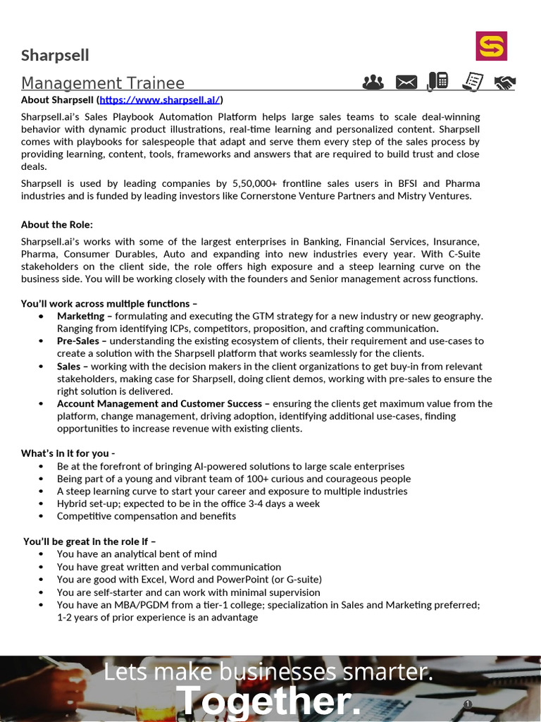 JD - Final Placements - Sharpsell - Ai | PDF | Sales | Business