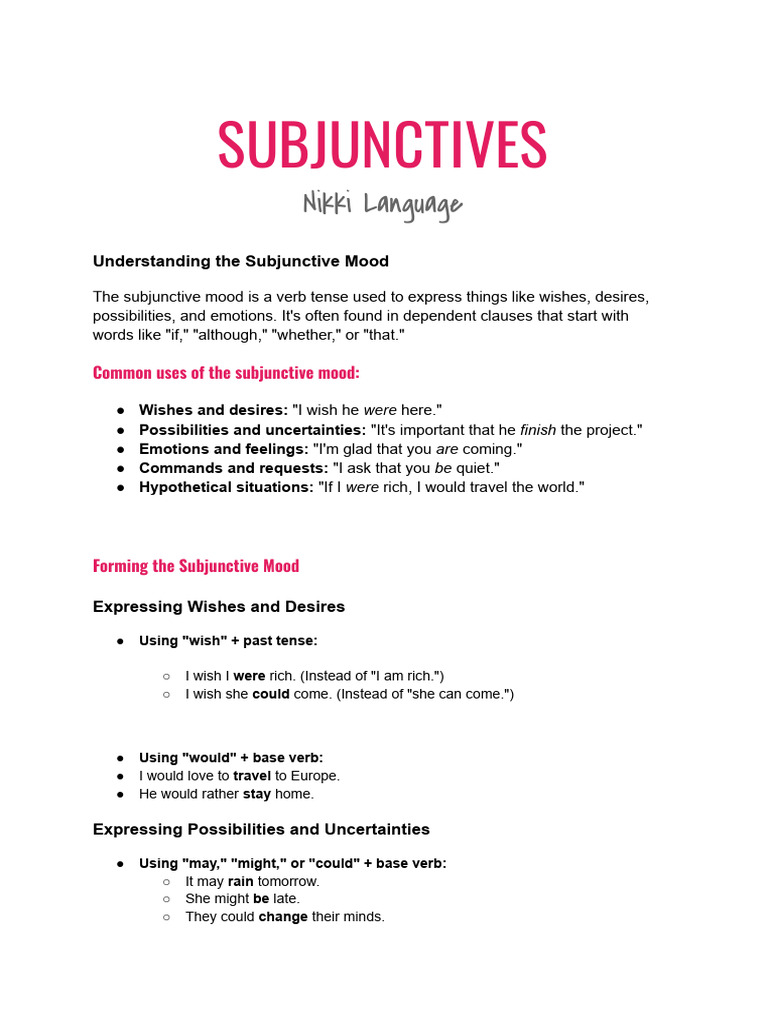 Subjunctives Pdf Verb Linguistics