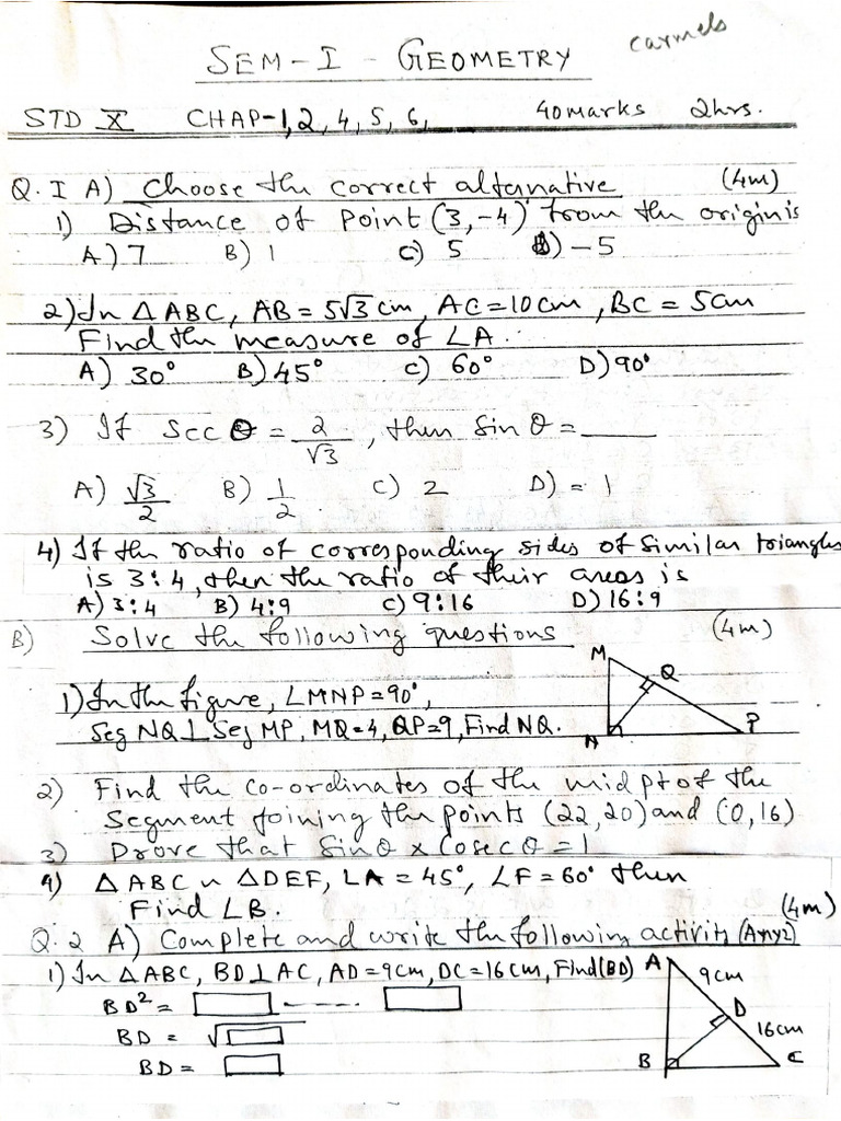 STD 10 Geometry Carmels | PDF