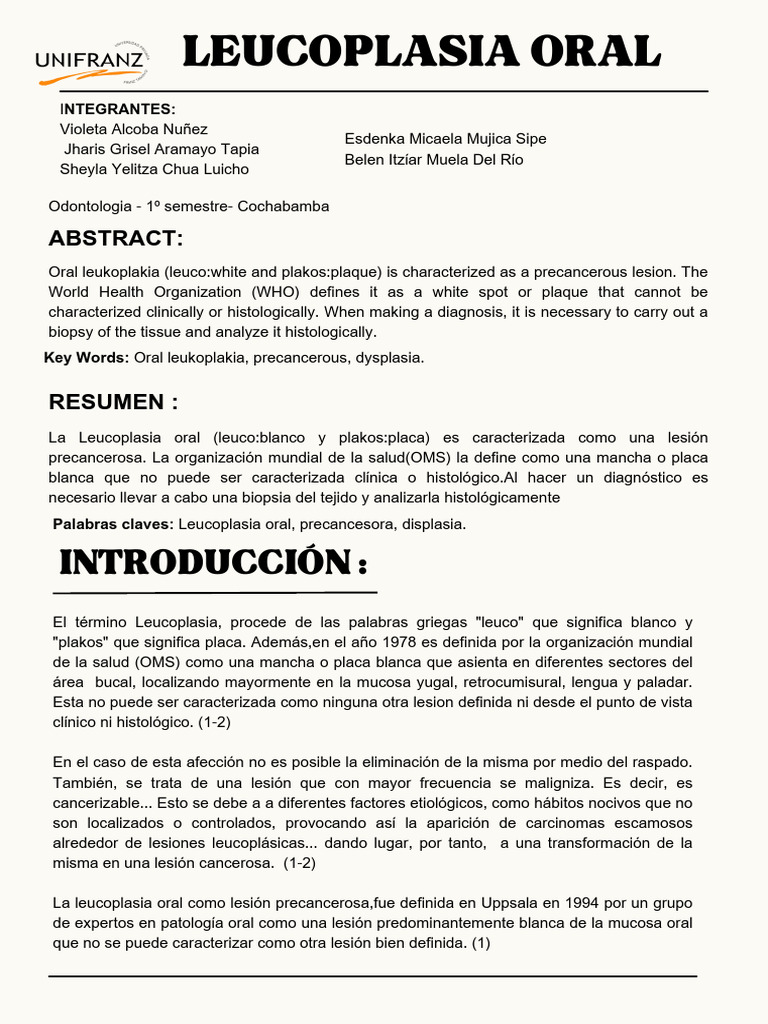Leucoplasia Oral: Definición y Riesgos | PDF | De fumar | Terapia