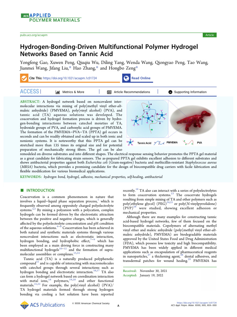 Hydrogen Bonding Driven Multifunctional Polymer Hydrogel Networks Based