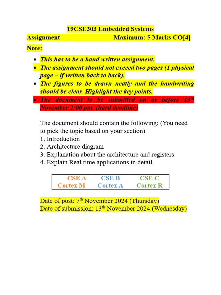 Embedded Systems Assignment Guidelines | PDF | Computers