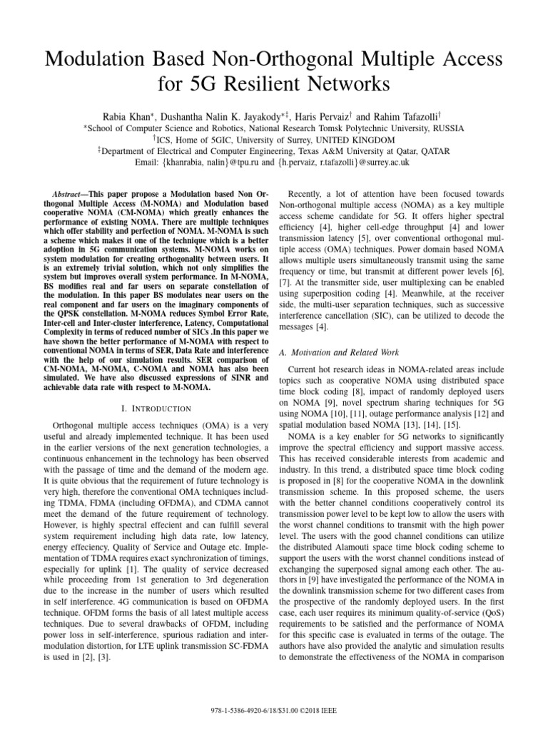 Modulation Based Non-Orthogonal Multiple Access For 5G Resilient Networks | PDF | Channel Access ...