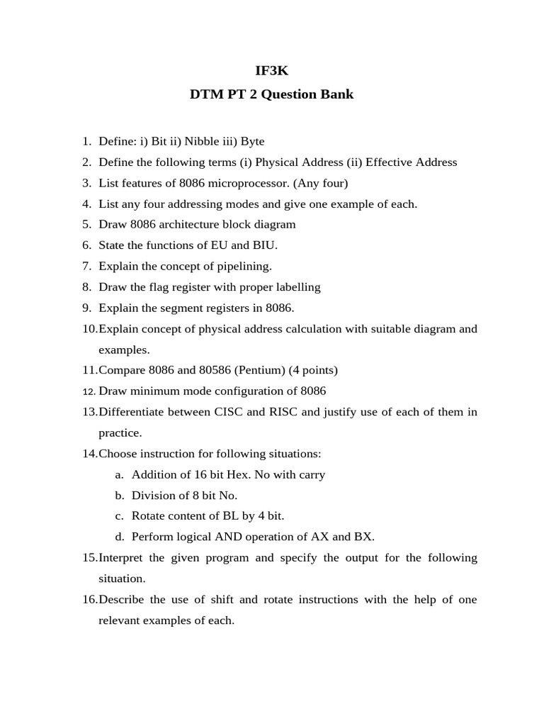 CT2 Question Bank of DTM-IF3K | PDF