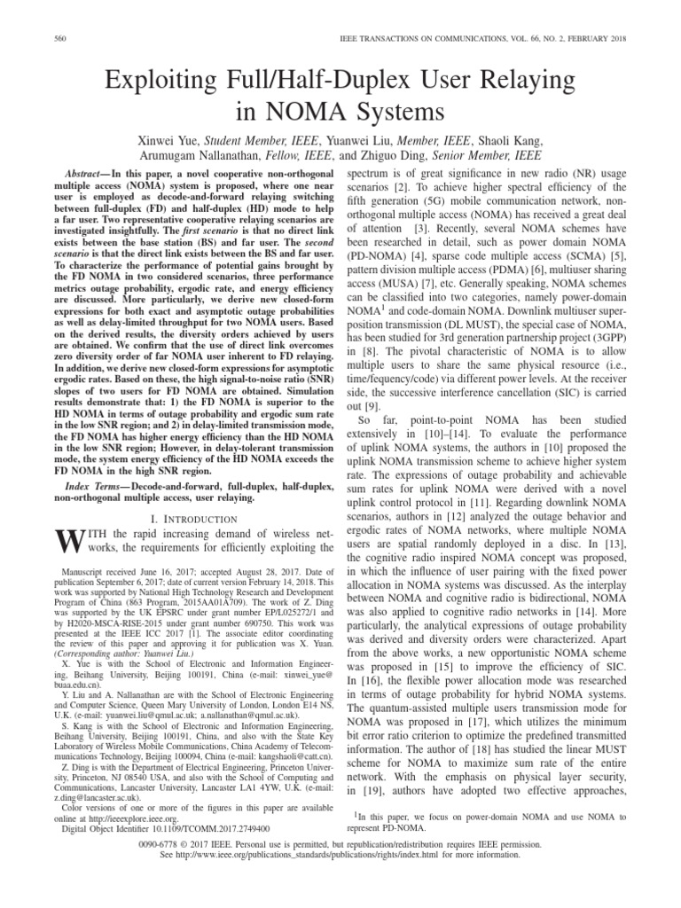 Exploiting Full Half-Duplex User Relaying in NOMA Systems | PDF | Channel Access Method | Duplex ...