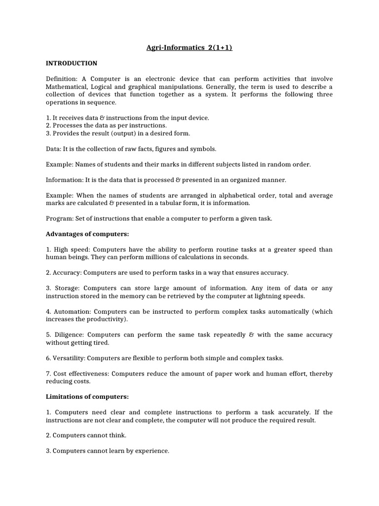 Agri Informatics Notes STAT 213 | PDF | Random Access Memory | Printer ...