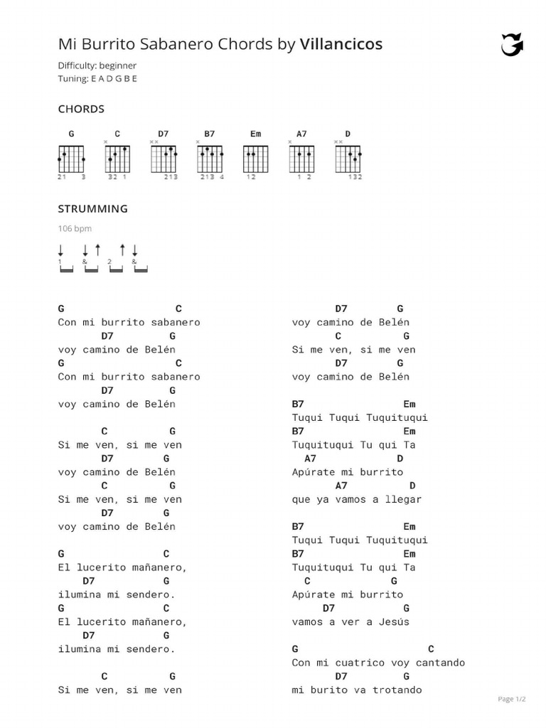 Mi Burrito Sabanero Chords | PDF