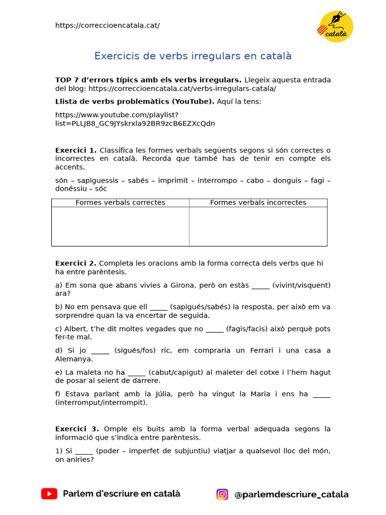 Exercicis Verbs Irregulars Pdf Pdf