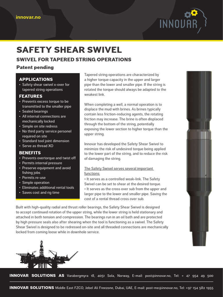 Safety Shear Swivel for Tapered Strings | PDF | Pipe (Fluid Conveyance ...