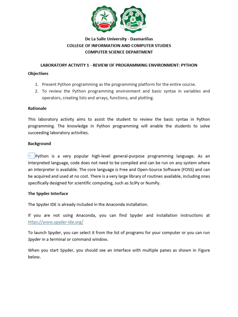 Lab 1 | PDF | Python (Programming Language) | Integrated Development Environment