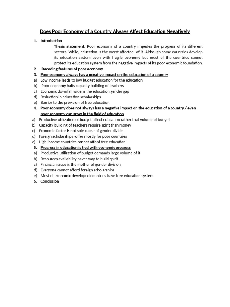 Does Poor Economy of A Country Always Affect Education Negatively | PDF