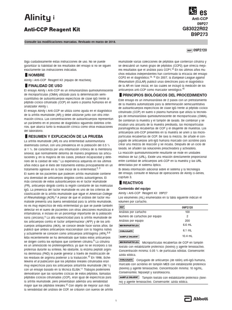 Anti CCP Esp | PDF | Artritis Reumatoide | Laboratorios