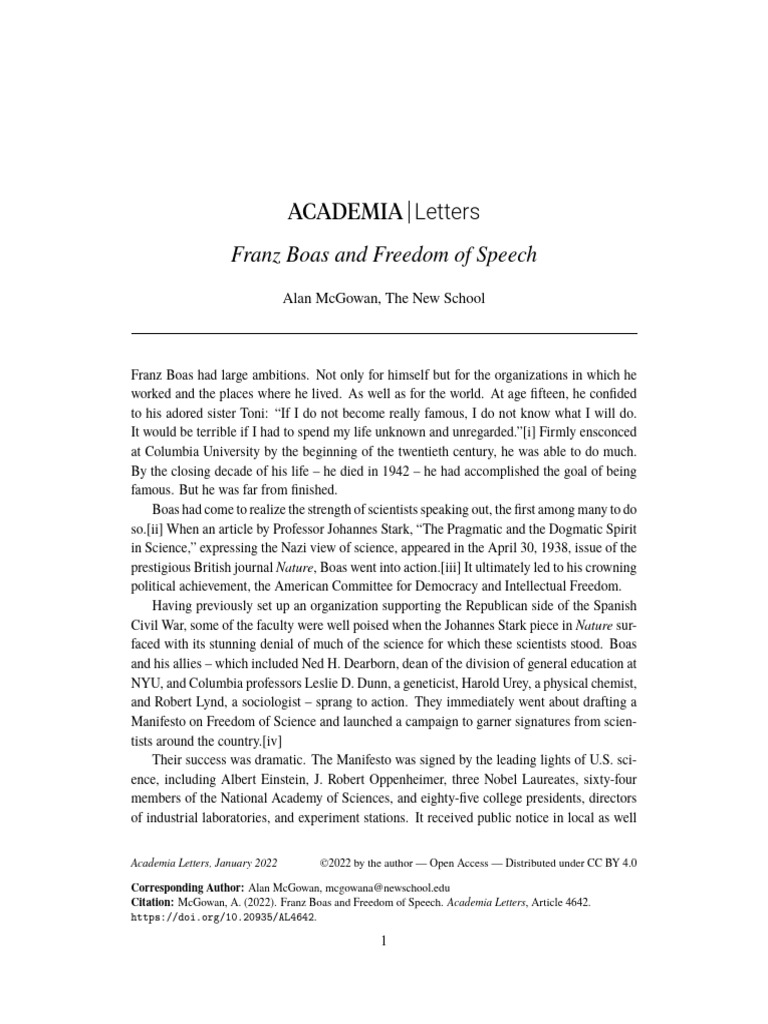 Franz Boas: Advocate for Free Speech | PDF | Franz Boas
