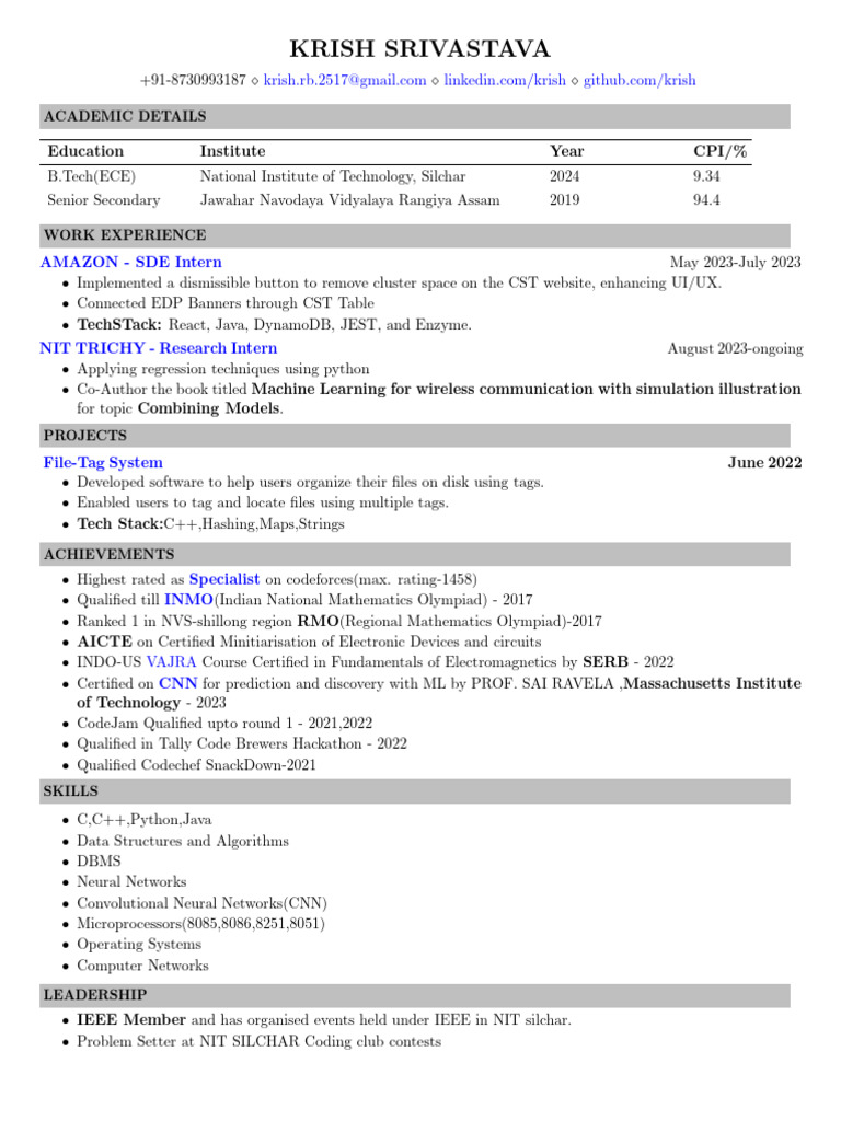 Krish Resume Amazon | PDF | Art | Computers