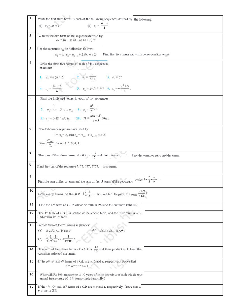 Sequence and Series Worksheet | PDF