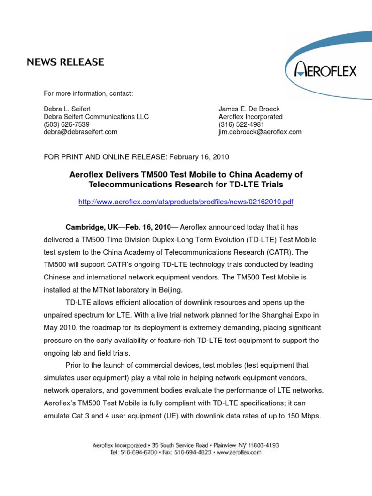 TM500 Test Mobile for TD-LTE Trials | PDF | Lte (Telecommunication ...