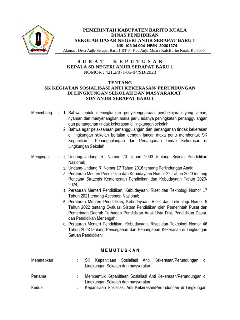 SK Panitia & TPPKS Asb 1 THN 2023 | PDF