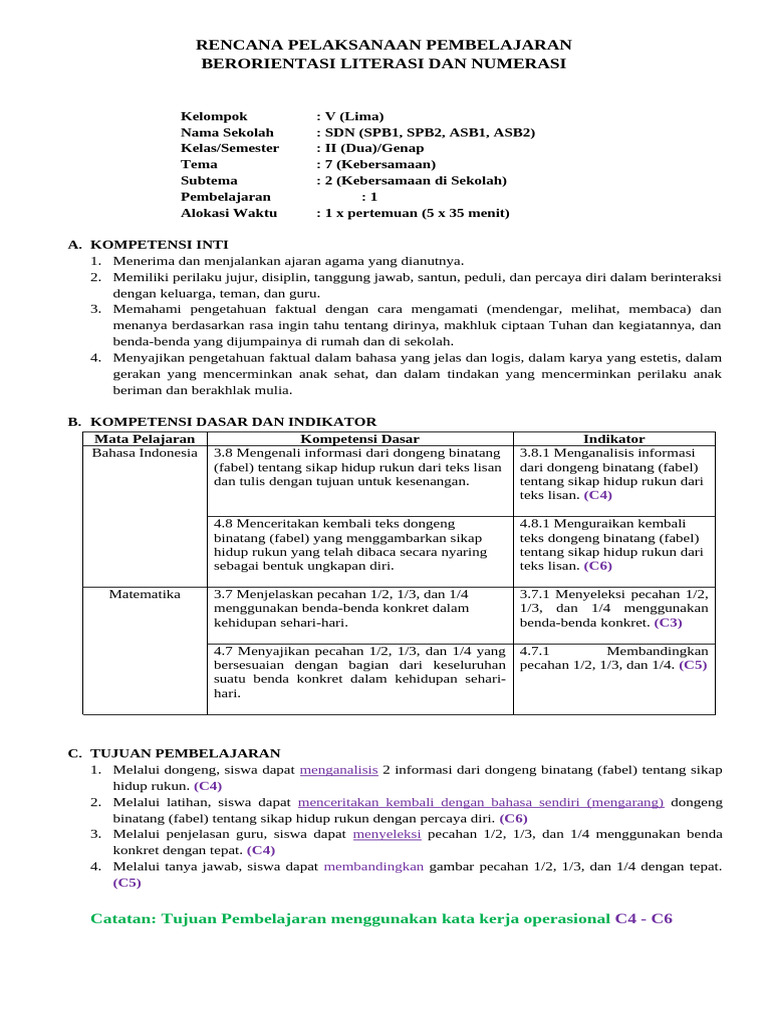 Kelompok 5 - LK RPP Literasi-Numerasi | PDF