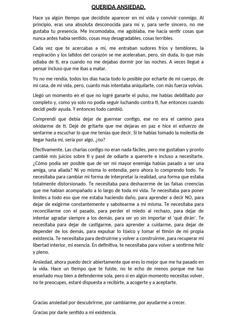 Querida Ansiedad | PDF | Autosuperación | Poesía