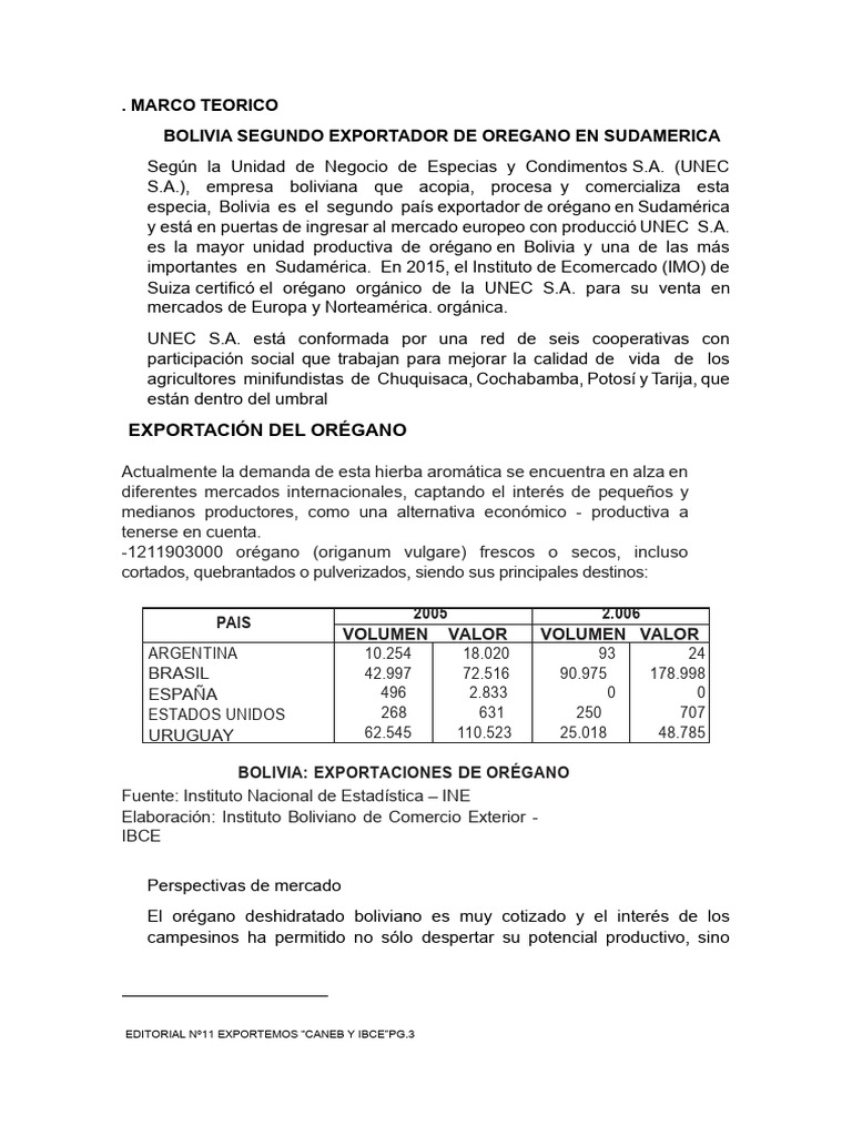Bolivia: Segundo Exportador de Orégano | PDF | Corrosión | Bolivia