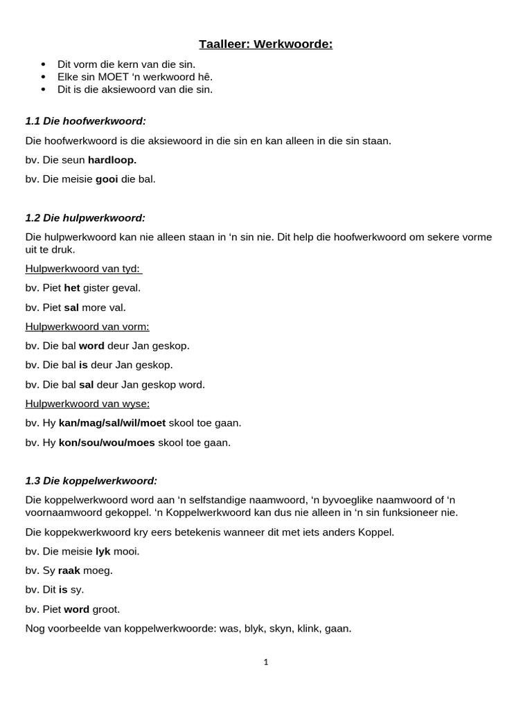 Werkwoorde Graad 9 | PDF